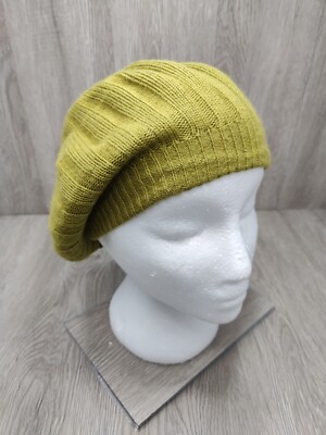 Aris Slouch beanie shape knit Winter Hat Yellow Green color soft ...
