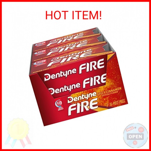 Dentyne Fire Spicy Cinnamon Sugar Free Gum, Pack of 9 (144 Total Pieces ...