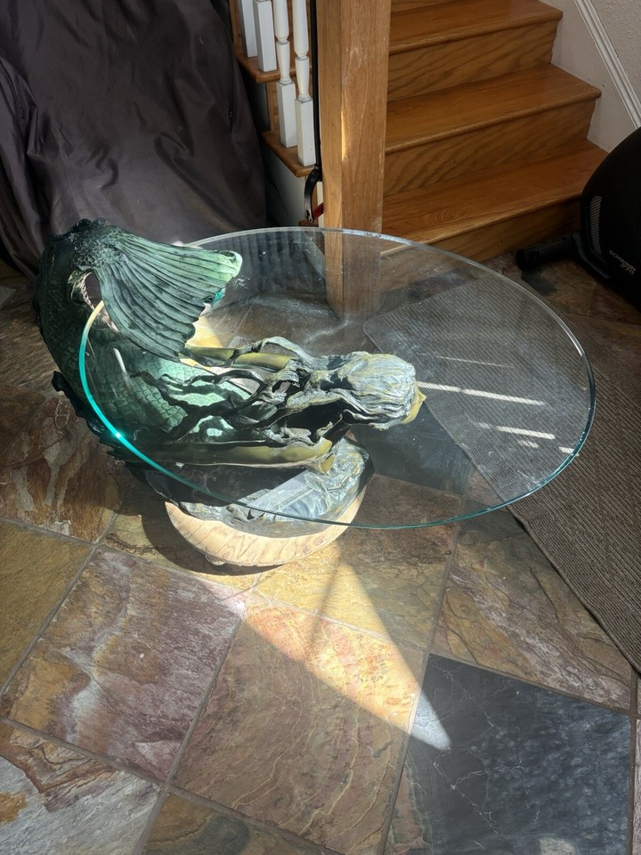 Vintage August Moreau Bronze Mermaid Glass Table | eBay