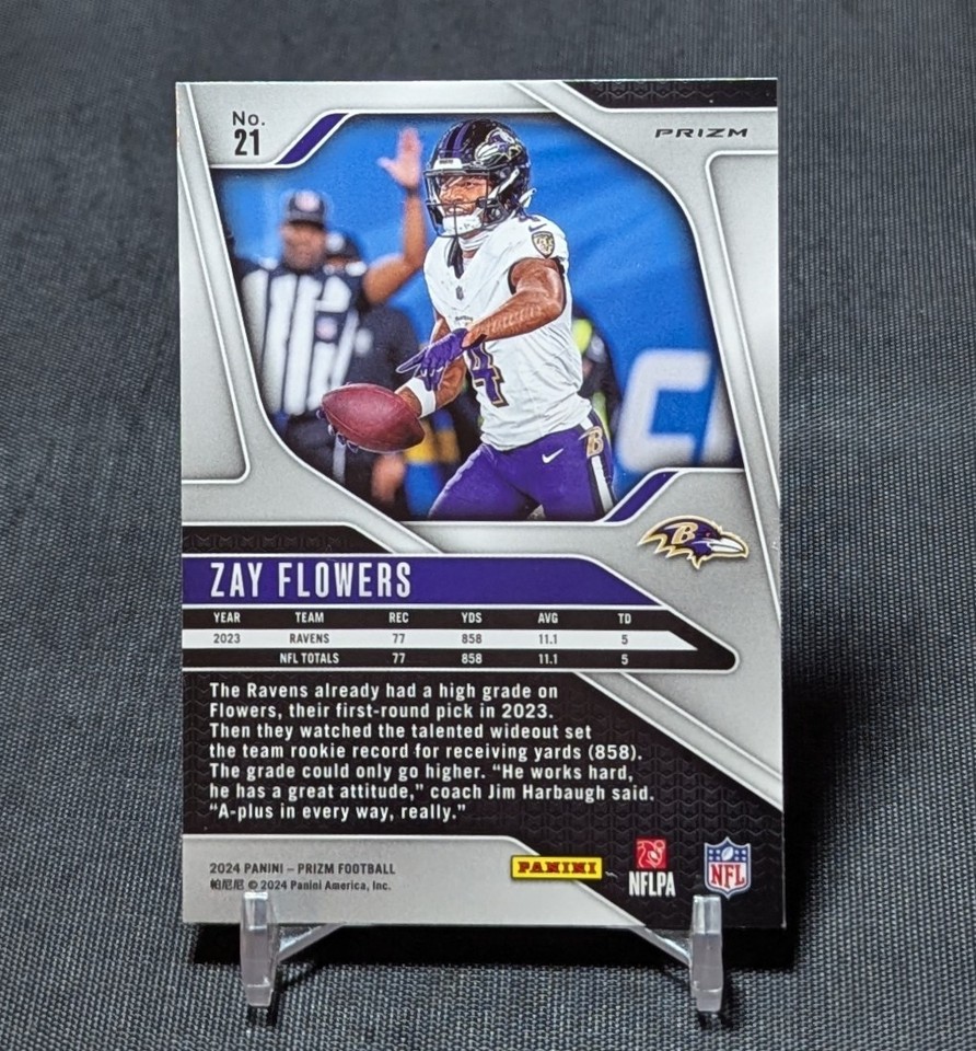 Zay Flowers Silver Holo 2024 Panini Prizm Football Card #21 Baltimore ...