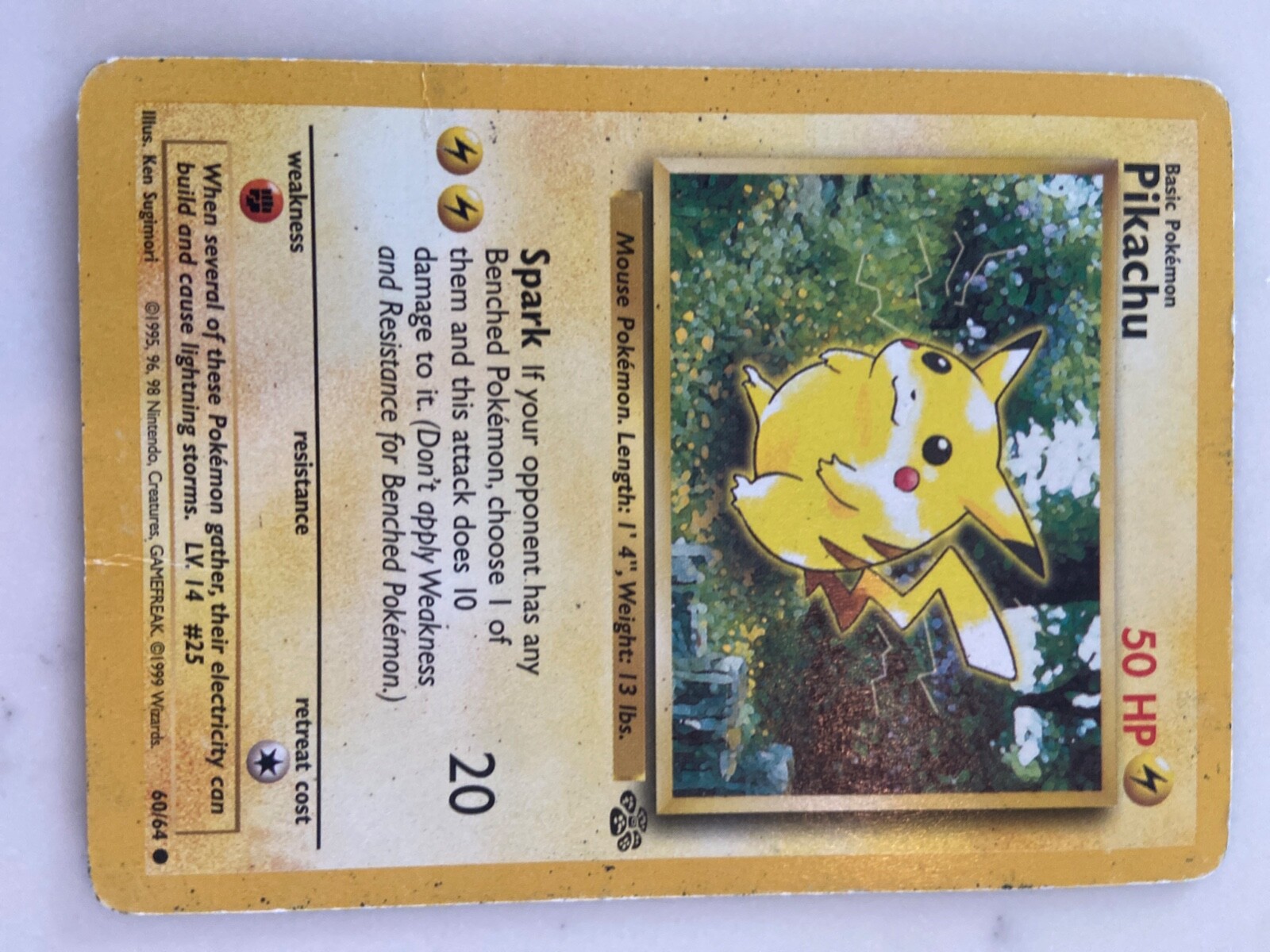 Rare VINTAGE Pikachu Pokemon Card Original 1995 Used Condition 50 hp 60 ...