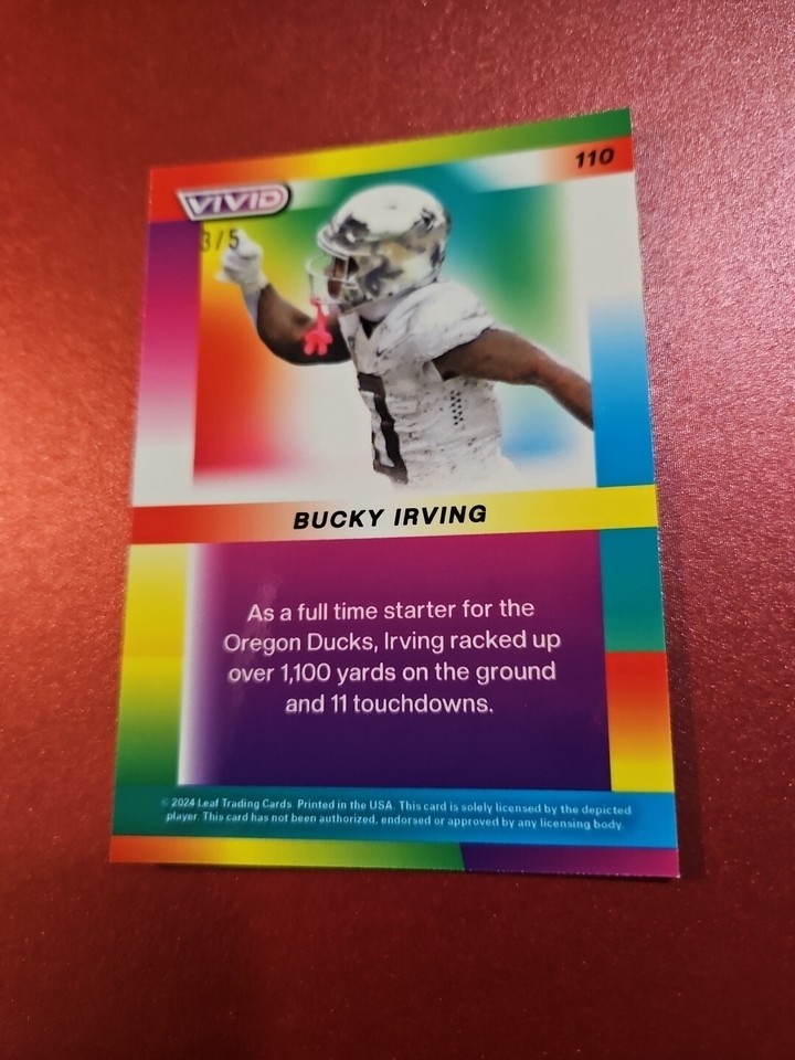 2024 Leaf Vivid Football - Bucky Irving -Black Mojo Refractor 3/5 ...