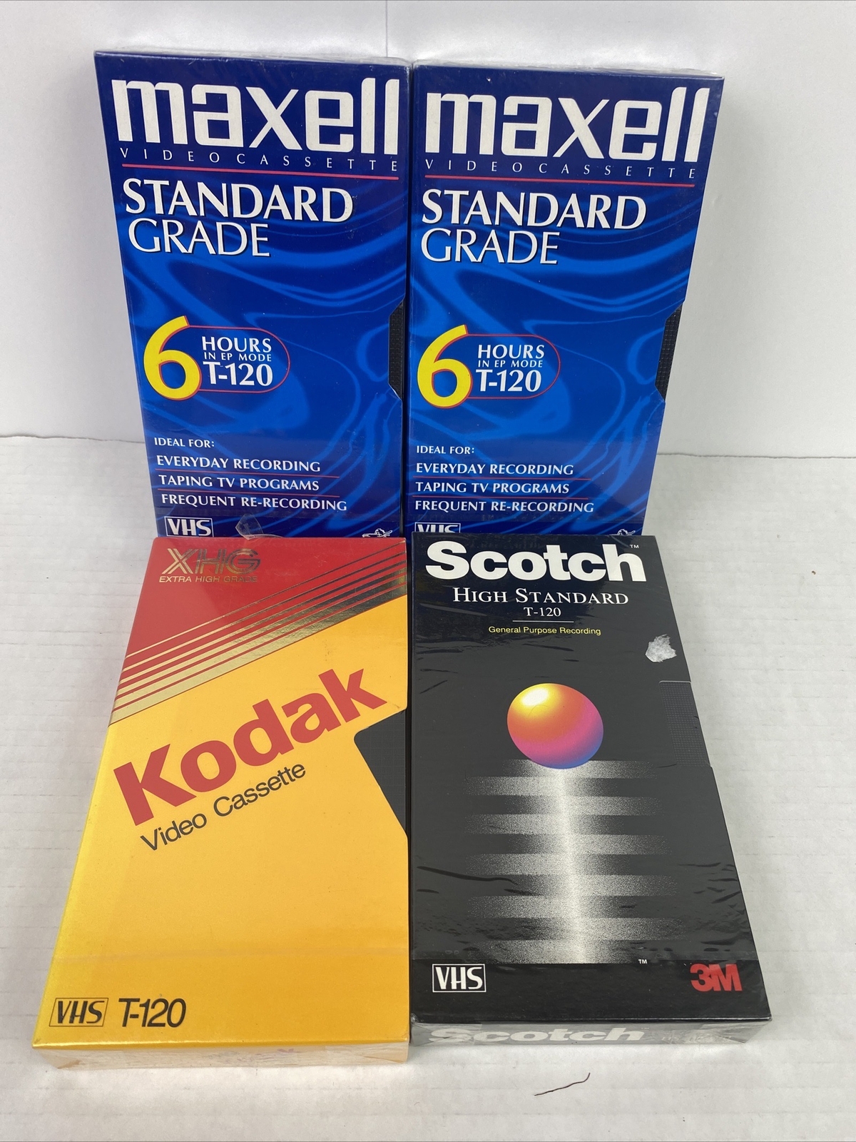Lot of 4 T-120 Blank VHS VCR Standard Grade Video Tapes Maxell Kodak ...