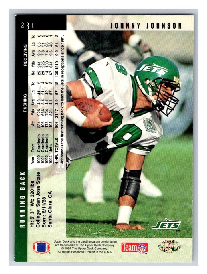 1994 Upper Deck #231 Johnny Johnson Jets | eBay