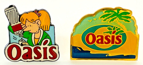 🍊 2 OASIS BOTTLED SPRING WATER with fruit juice 🧃 advertising pins ...