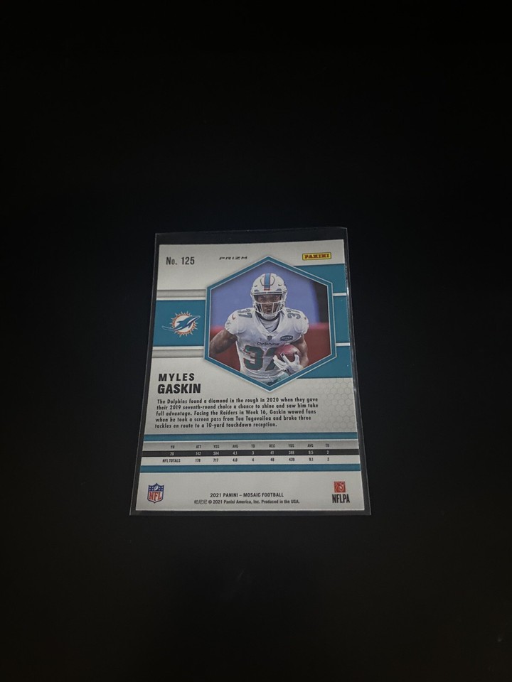 Myles Gaskin 2021 Mosaic Reactive Orange Prizm football card Dolphins ...