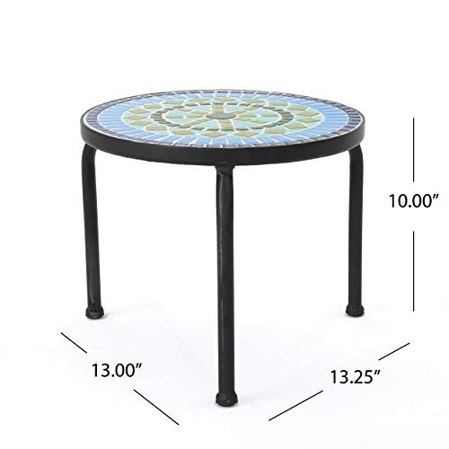 Iris Outdoor Ceramic Tile Side Table with Iron Frame, Blue / Green | eBay
