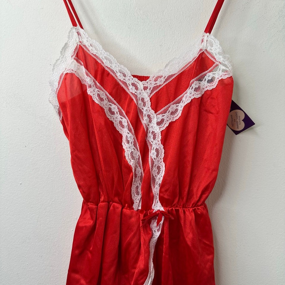 Lg NWT Vintage Red Satin Lace Teddy Romper Deadstock Holiday Lingerie ...