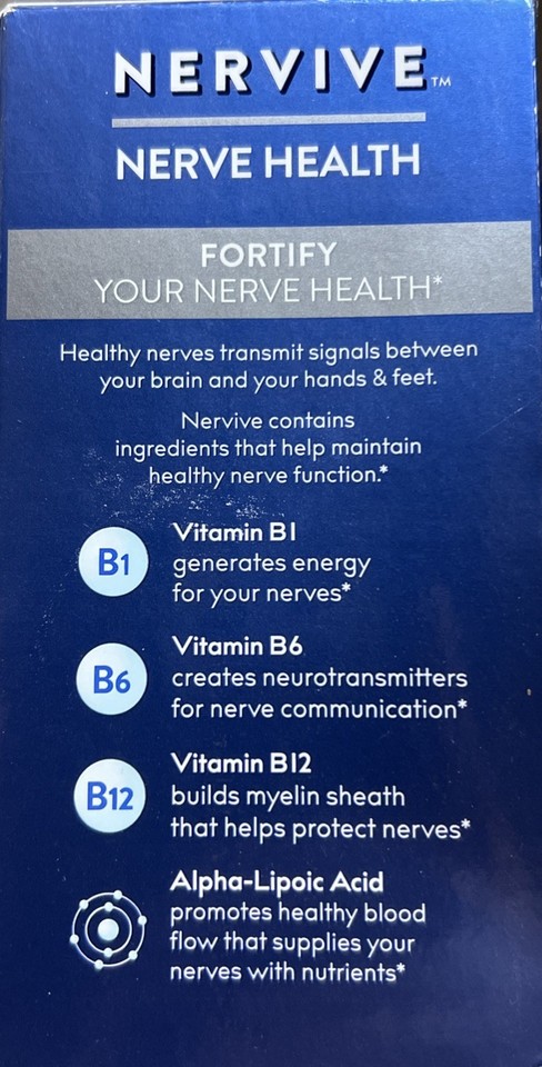 Nervive Nerve Health Dietary Supplement Sugar Free 30 Tablets Ex 04/ ...