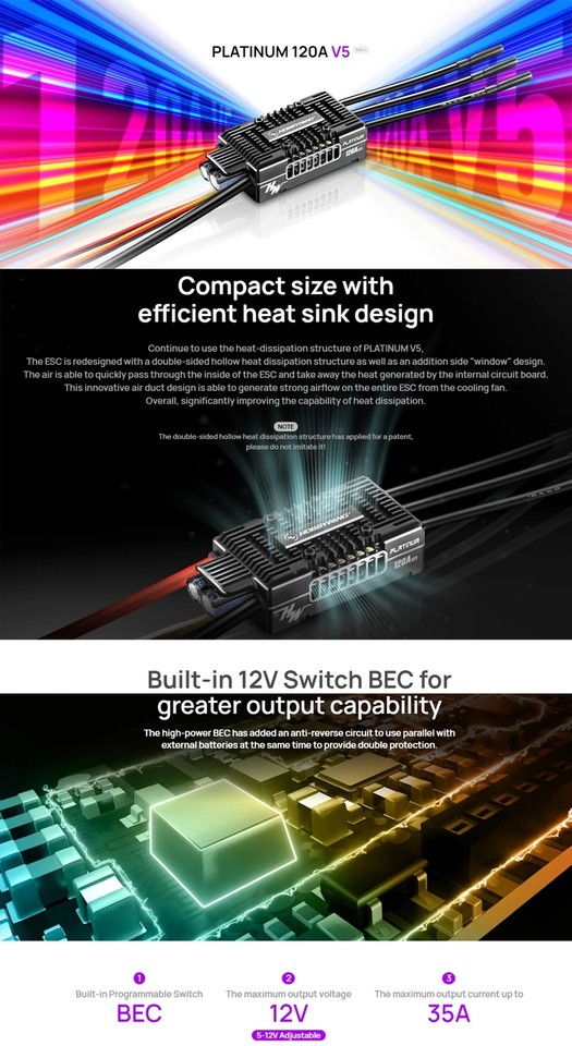Hobbywing Platinum V5 80A 120A 150A 3-8S Brushless ESC Electric Speed ...