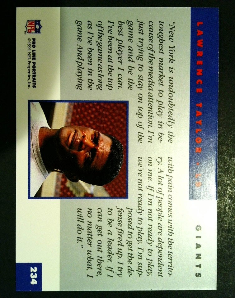 #234 Lawrence Taylor 1991 Pro Line Portraits NFL Football New York ...