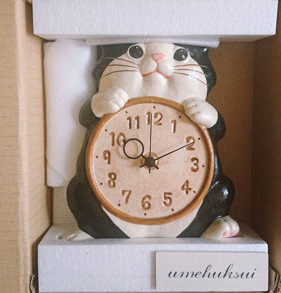 Pendulum Clock Wall Lucky Cat Manekineko SETO Ware Porcelain Black ...