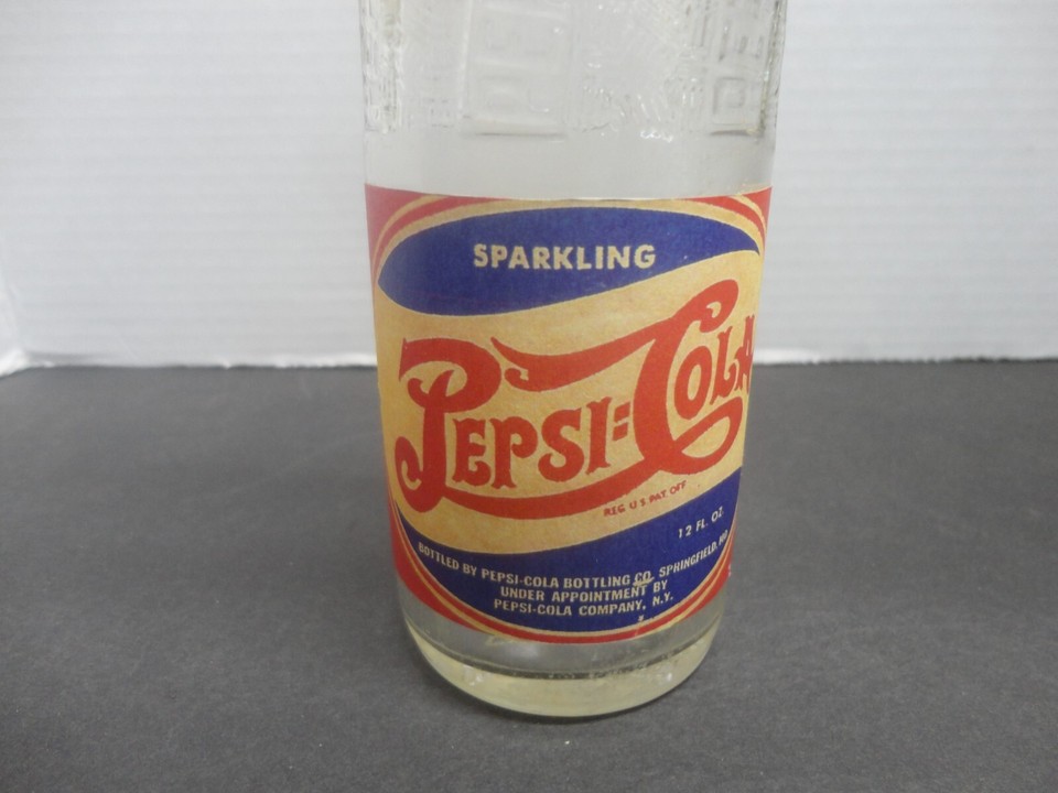 CLEAR GLASS EMBOSSED PEPSI DOUBLE DOT PAPER LABEL SODA SPRINGFIELD, MO ...