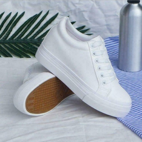 Ladies Women's High-top Sneakers Lace Up Hidden Wedges Heels Shoes ...