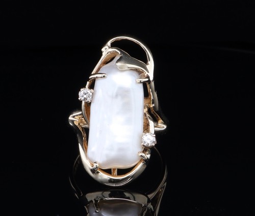 Vintage 14ct Yellow Gold Freshwater Pearl & Diamond Ring Size L Val ...