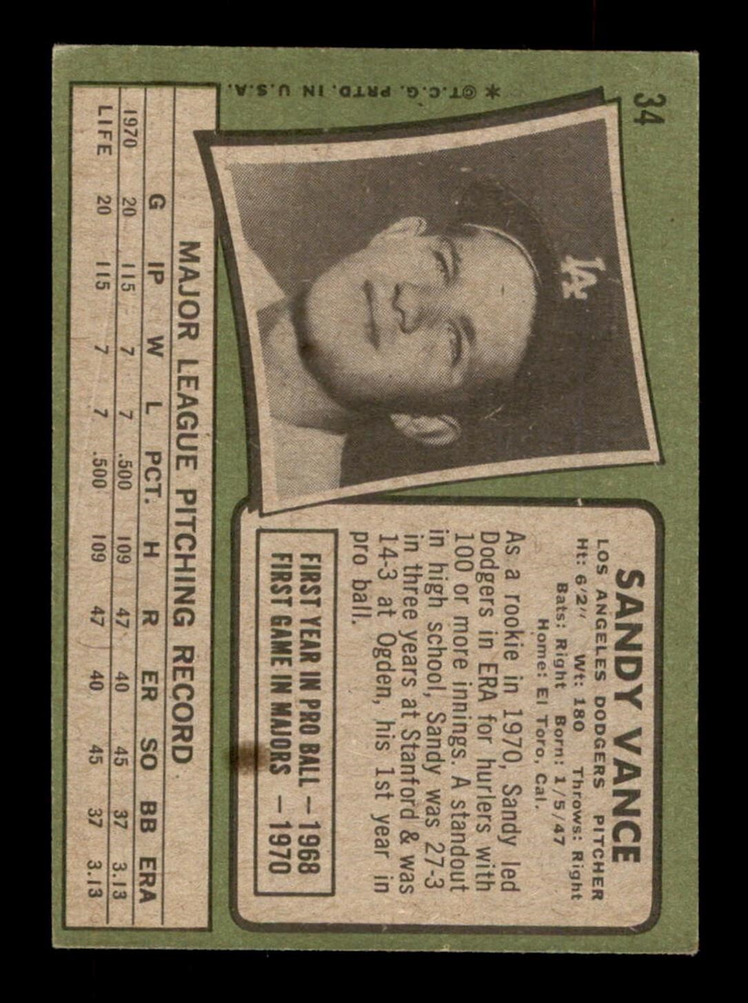 1971 Topps Baseball #34 Sandy Vance VG | eBay