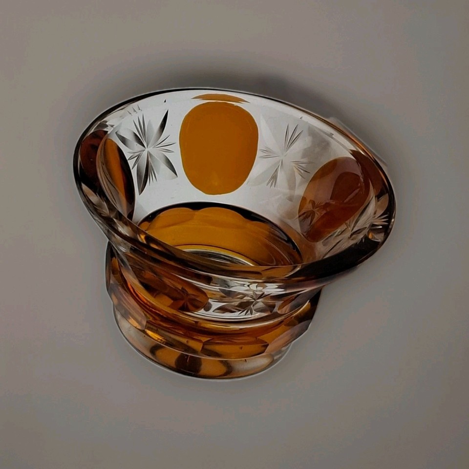 Art Deco Bowl Bohemian Czech Glass Amber Cut to Clear Crystal Glass ...