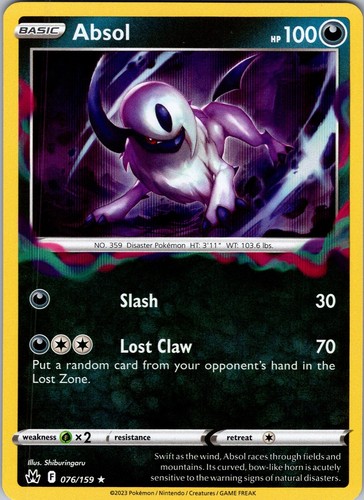 Pokemon TCG Absol Sword & Shield Crown Zenith 076/159 Holo Rare Card NM ...