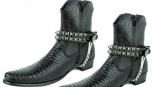 Genuine Leather Black Pyramid Studded Terminator Bootstrap Costume Punk ...