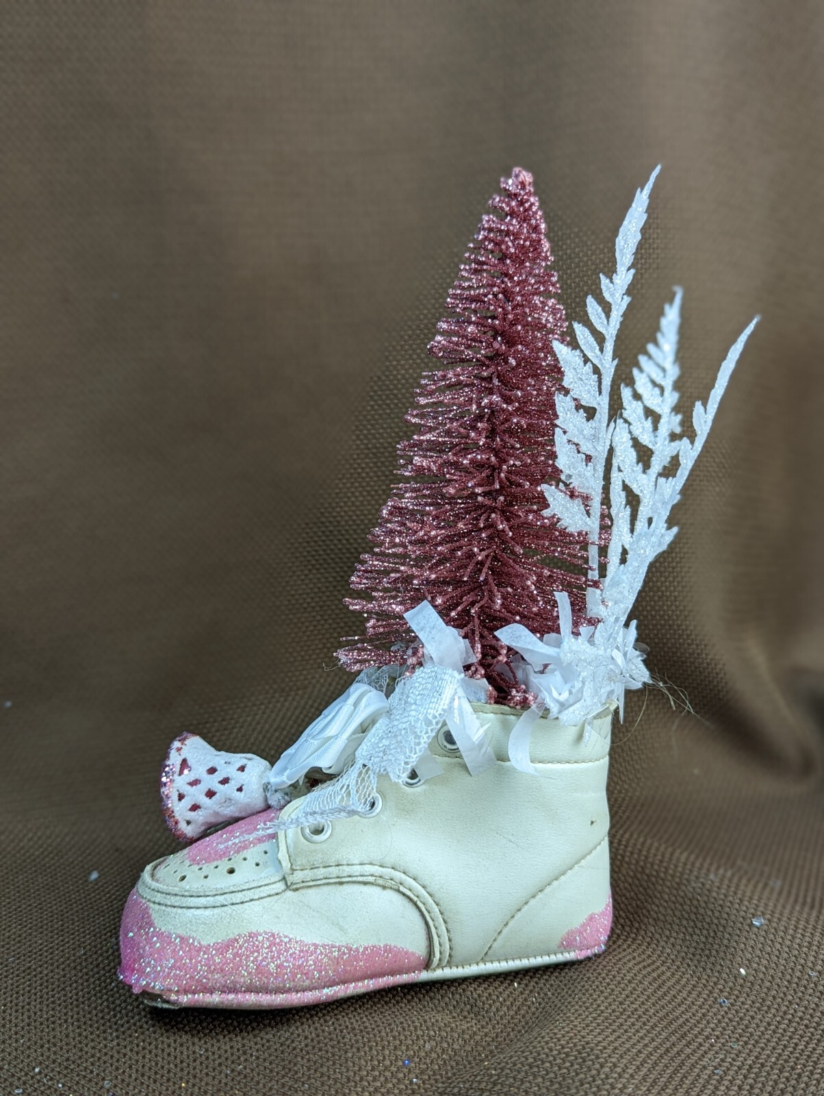 Vintage Baby Shoe & Sugar Bell Christmas Decor handmade with a Pink ...
