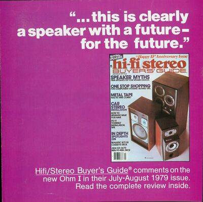 C1979 OHM Speakers Brochure Hi Fi Stereo Advert Glossy Dealer Brooklyn ...