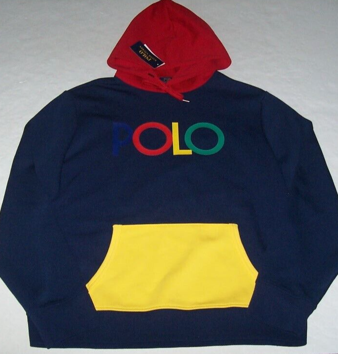 NWT Polo Ralph Lauren NAVY COLORBLOCK Double-Knit Hoodie Sweatshirt Men ...