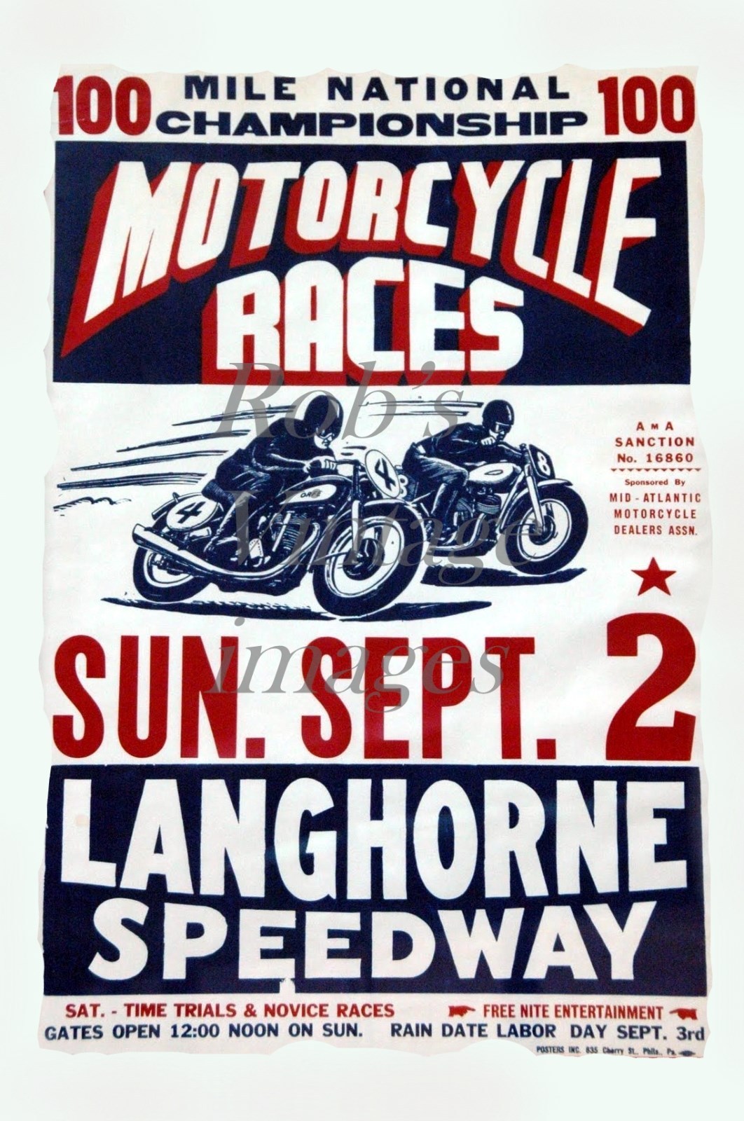 Vintage AMA Motorcycle Racing Poster Langhorne Speedway PA Antique Ad ...