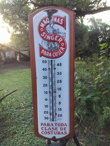 Porcelain thermometer Singer sewing machines enamel Sign - big size | eBay