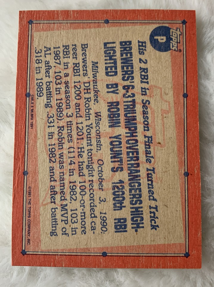 Robin Yount Milwaukee Brewers 1991 Topps Box Bottom #P Baseball Card ...