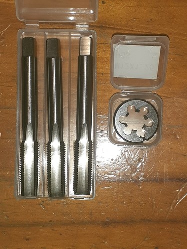 M12 x 1.25 RH: 3x HSS tap set Taper Inter bott+1" OD split adjustable ...