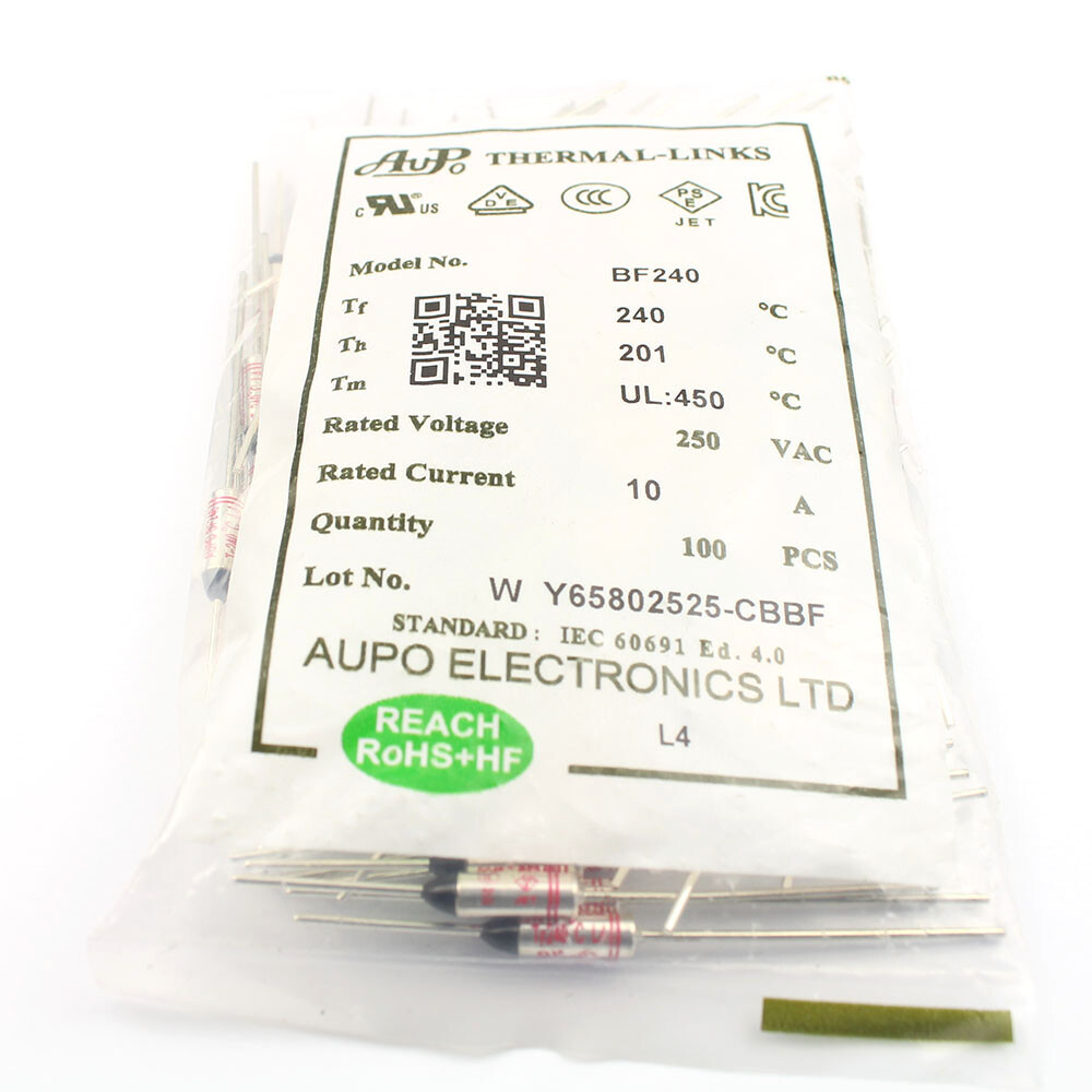 5Pcs AUPO BF240 Thermal Fuse Links Axial Lead TF Cutoff 240℃ 240C 250V ...