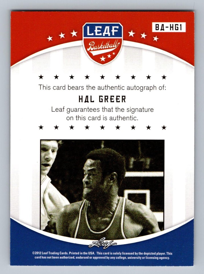 2012-13 Leaf Retail #BA-HG1 Hal Greer Base Autographs | eBay