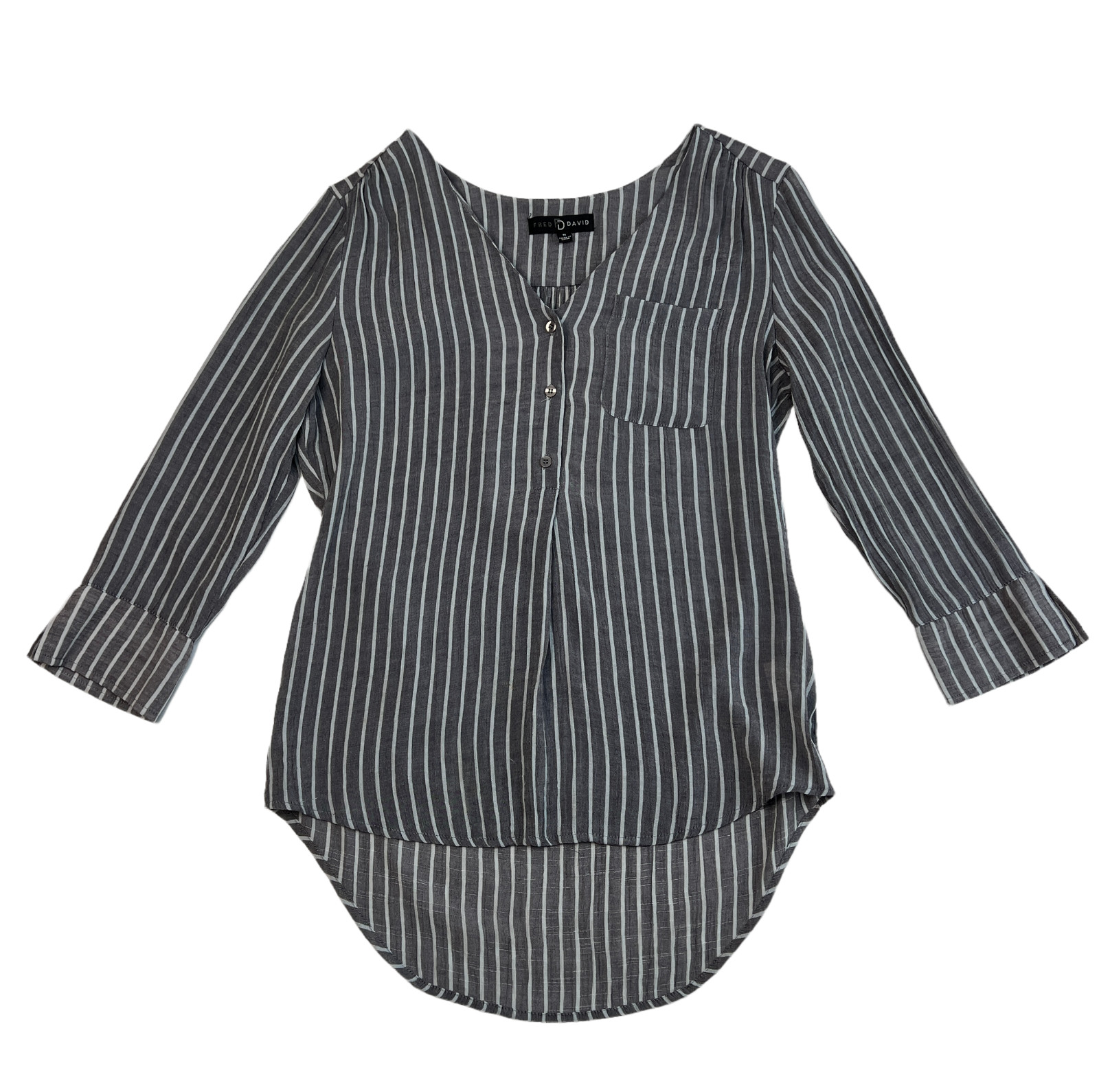 Fred David Gray Striped Shirt Womens Small 3/4 Sleeve… - Gem