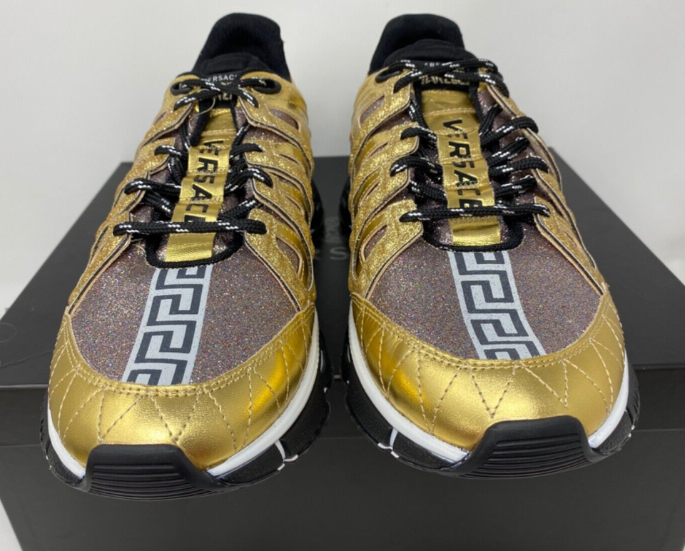 $1125 Men's Versace Trigreca Gold Glitter Sneakers DSU80941A02748 6Y090 ...