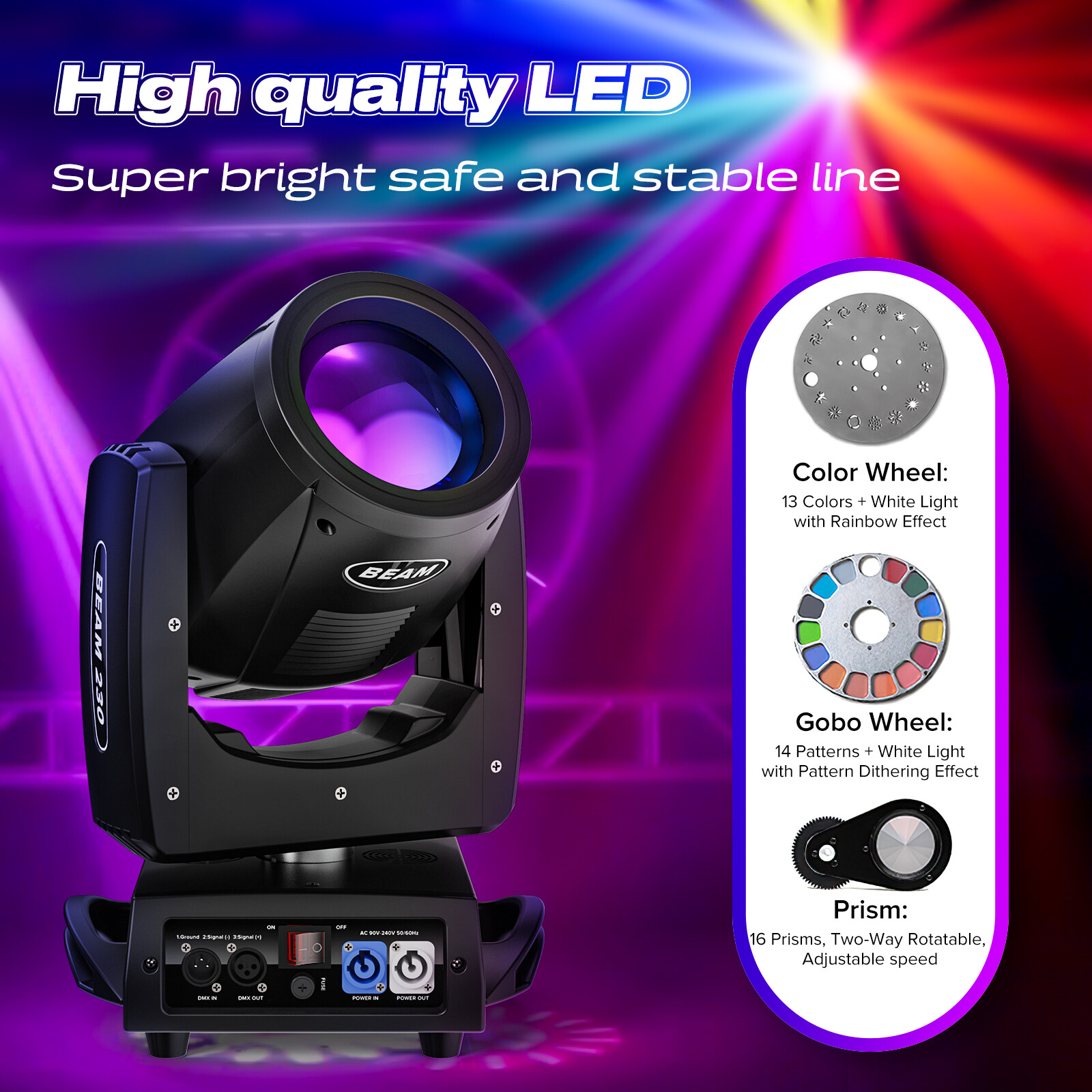 4pcs 230W 7R Moving Head Beam GOBO 16Prism DMX512 Party DJ Disco Stage ...