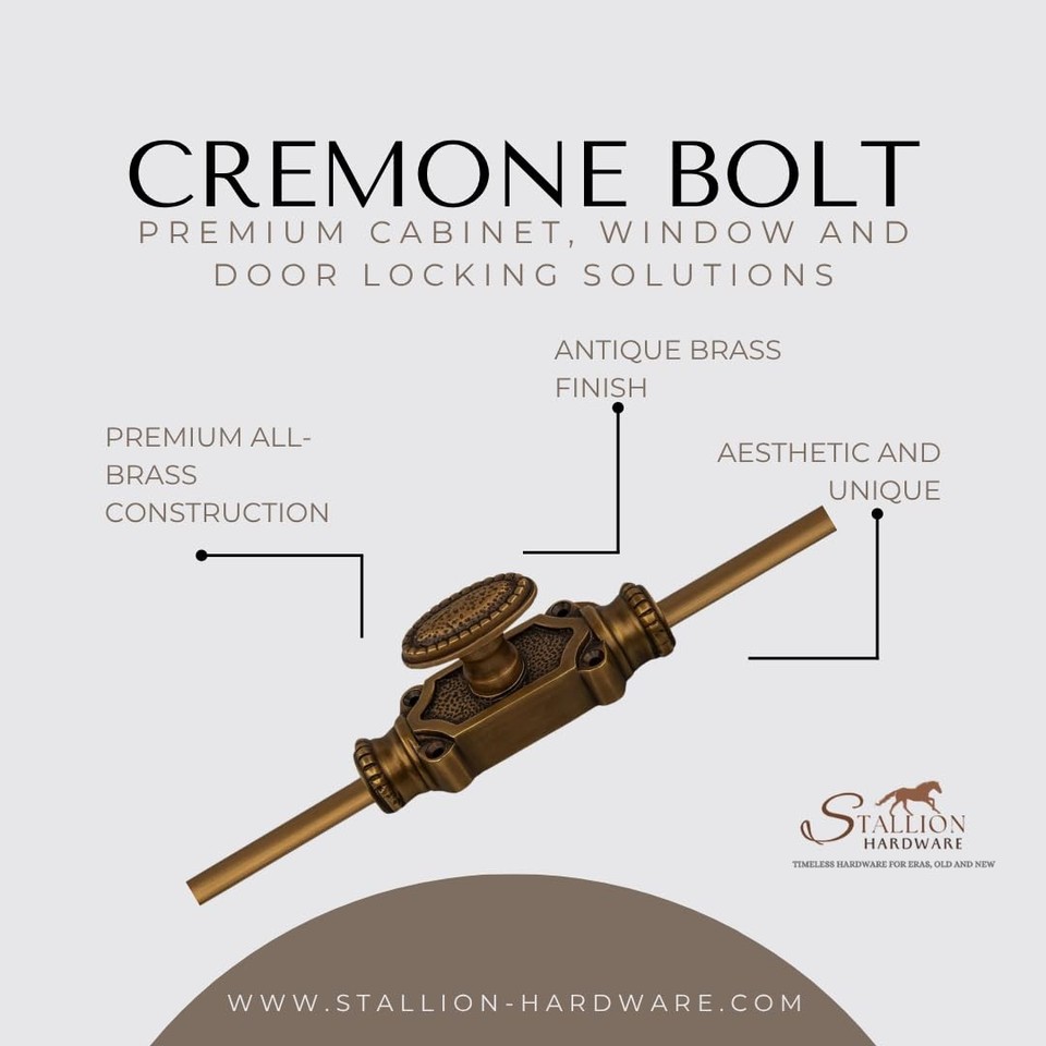 Antique Brass Cremone Bolt Set - Solid Brass Cabinet Hardware with 2 ...