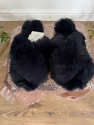 JOULES Ladies Slumber Sliders Slippers Faux Fur UK M 5-6 Navy NEW ...