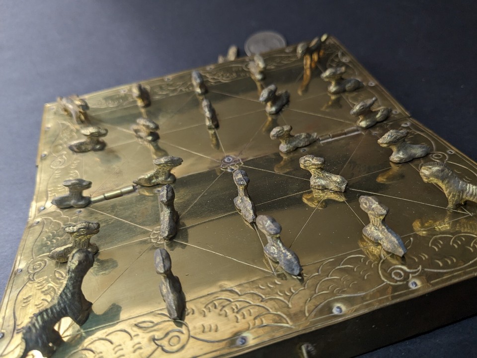 Bagh Chal Tiger Goat Board Game Rare Unique Brass 6" x 6" Small version ...