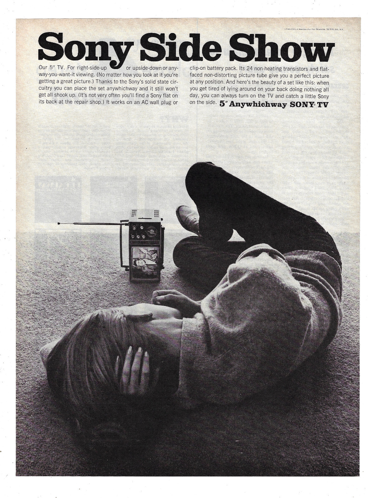 Sony TV Print Ad Vintage Television Advertising Electronics Side Show ...