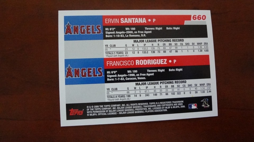 2006 TOPPS # 660 ANGEL ARMS ERVIN SANTANA/FRANCISCO RODRIGUEZ BASEBALL ...
