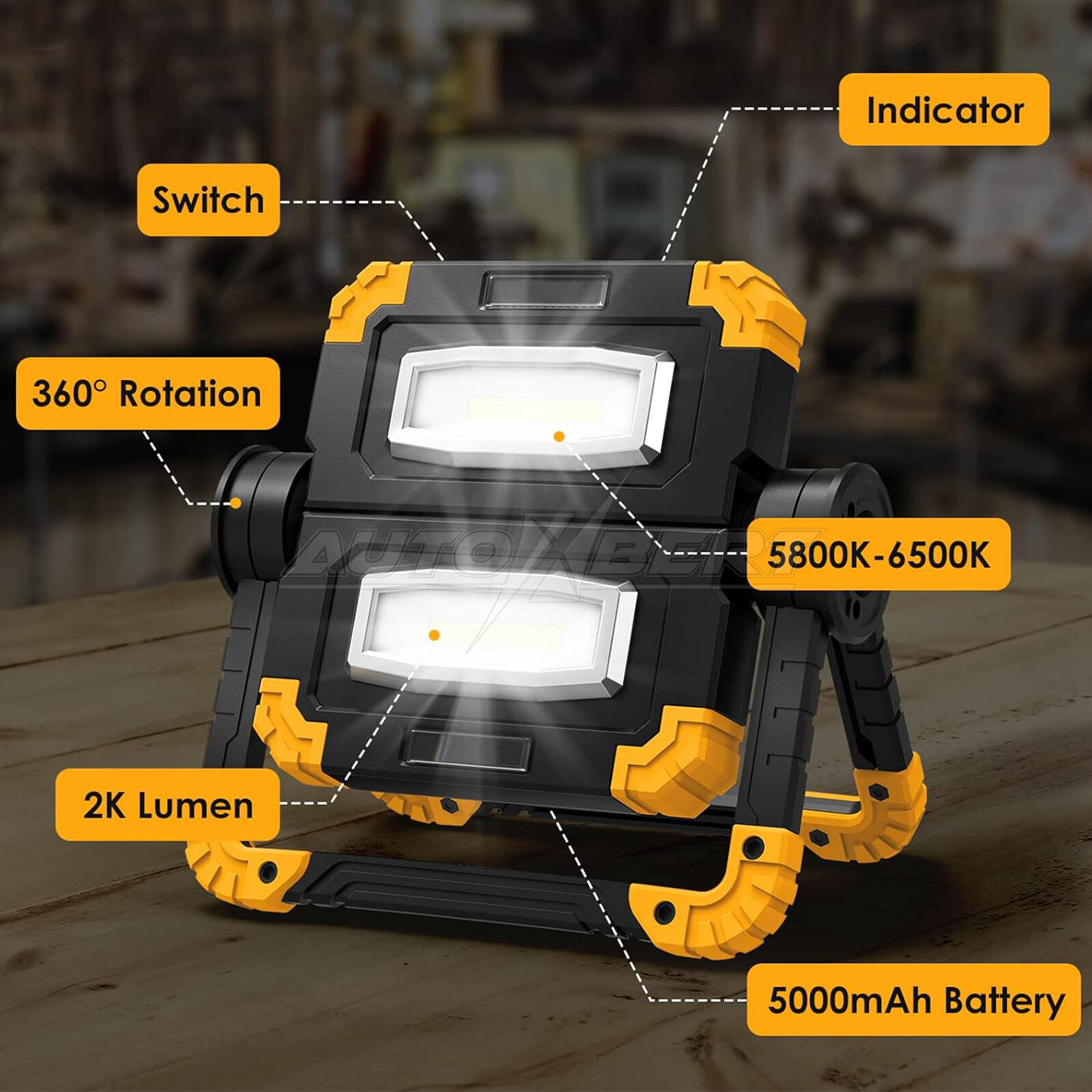 LED Work Light Rechargeable 2000LM Portable Folding Magnetic COB LED ...