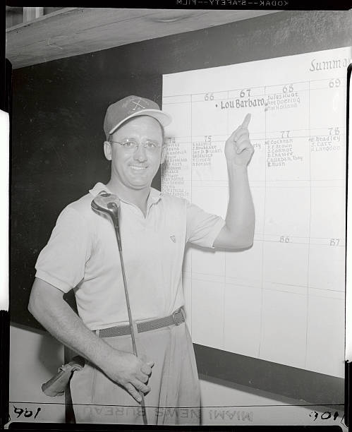 View of Lou Barbaro Pointing to Golfing Board 1955 Photo - The low ...