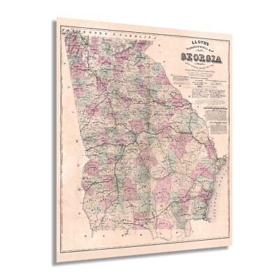 1864 Map of Georgia Poster - Vintage Topographical Map of Georgia Wall ...