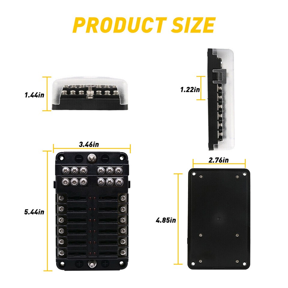 12-Way Auto Blade Box Fuse Block Holder with LED Indicator For 12V 32V ...