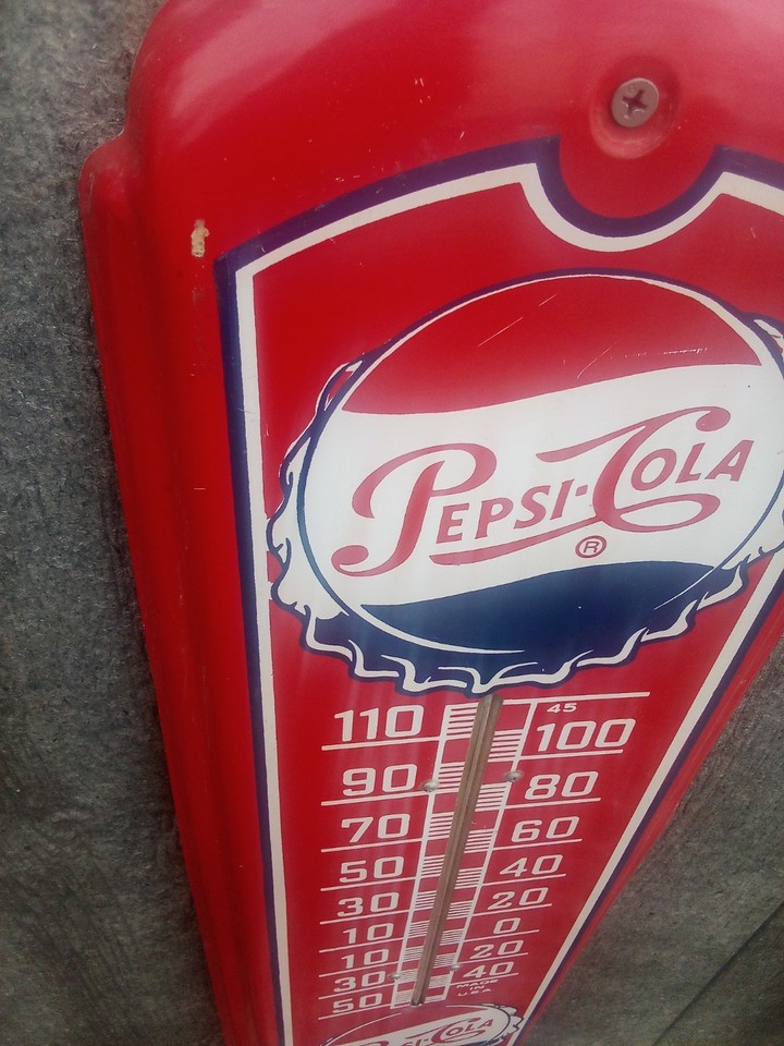 Vintage PEPSI COLA Red Metal Store Advertising Wall Thermometer 27 ...