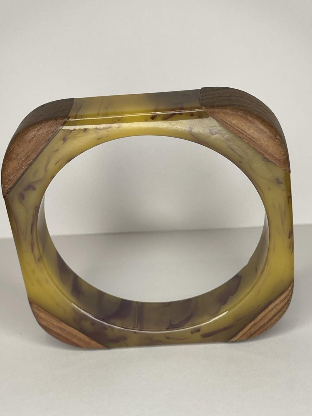 MCM Bakelite and Wood Square Bangle Bracelet - Gem