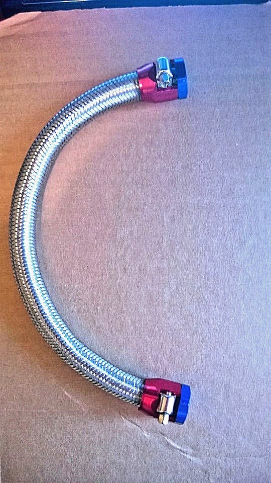 Braided Stainless Steel Fuel Line Kit 3/8" I.D. x 8" Red/Blue Worm Gear ...