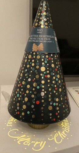 M&S All Butter Shortbread Projection Tree Tin Light Up Christmas 2024 ...