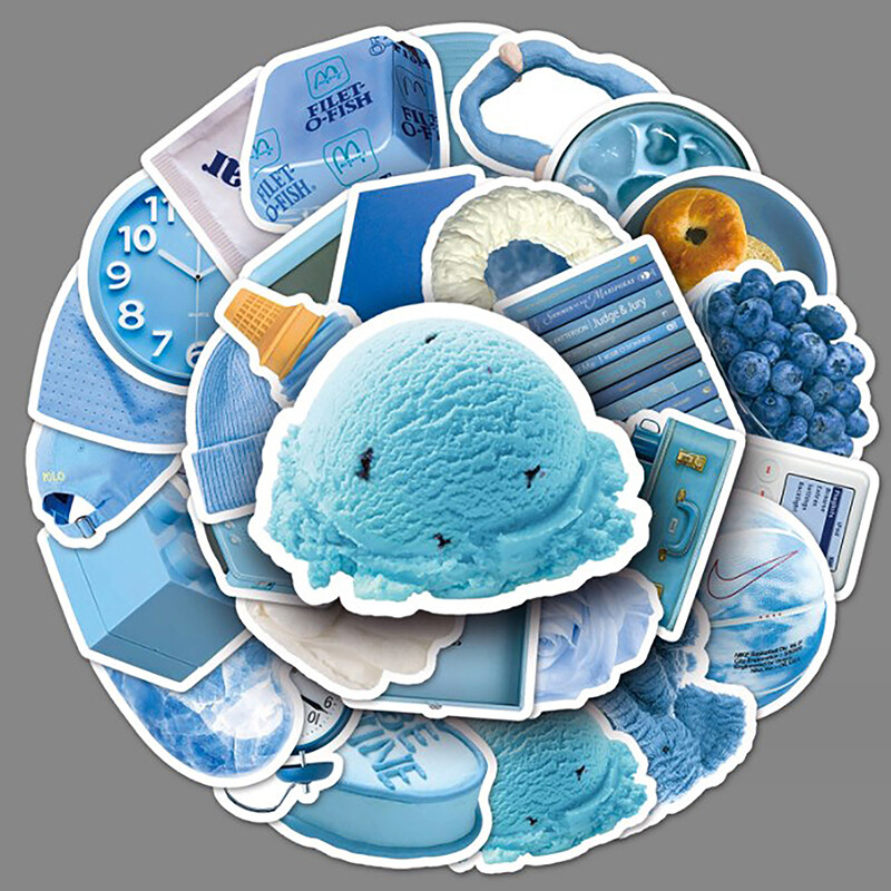 50pcs Ins Style Blue Cartoon Stickers Cute Decal DIY Phone Fridge ...