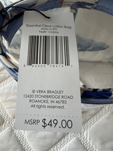 NEW! Vera Bradley Clear Lotion Bag - Feelin’ Crabby - Beach, Vacation ...